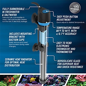 Cobalt Aquatics Neo-Glass Aquarium Heater Made in Europe Fish Tank Heater for Freshwater or Saltwater Tanks, Turtle Tank Heater, Submersible Temperature Controller Thermostat, 200W