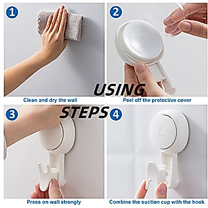 VELMADE Shower Suction Cup Hooks 4 Pack, Heavy Duty Towel Hanger for Shower, Wall Mounted Strong Hanging Suction Cup Hooks No Drilling, Removable Suction Cup Hooks Waterproof, White