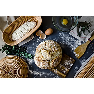 Bread banneton set willow round and oval proofing basket best bakery themed gifts for women with linen liner covers (Set Round and Oval)