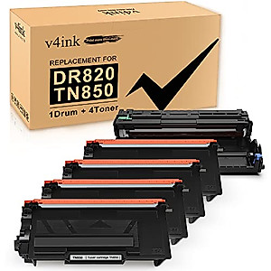 v4ink Compatible Replacement for Brother DR820 DR-820 Drum TN850 TN-850 Toner Cartridge for use with Brother HL-L6200DW MFC-L5700DW MFC-L5800DW Printer (1 DR820 Drum Unit + 4 TN850 Toner Cartridges)