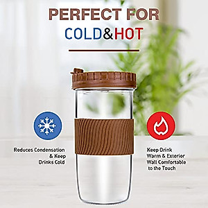Zrlljp Reusable Boba Cup Bubble Tea Cup 4 Pack, 24Oz Wide Mouth Smoothie Cups with Lid,Silicone Sleeve & Angled Wide Straws, Leakproof Glass Mason Jars Drinking Boba Cup Travel Tumbler for Large Pearl