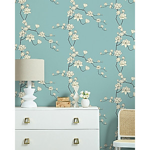 GloryTik Peel and Stick Wallpaper Blue Beige Floral Contact Paper Self Adhesive Removable Waterproof Wall Paper for Bedroom Bathroom Cabinets Room Walls 17.3" x 118"