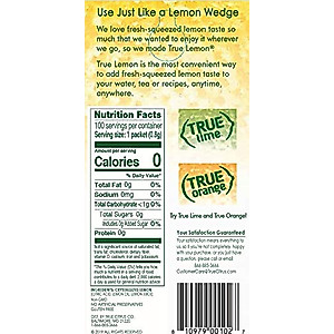 TRUE LEMON Water Enhancer, Bulk Dispenser, 100 Count (Pack of 1), 0 Calorie Drink Mix Packets For Water, Sugar Free Lemon Flavoring Powder Packets