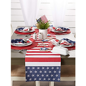 DII 4th of July Stars & Stripes Tabletop Collection Table Runner, 14x72, Red, White, & Blue