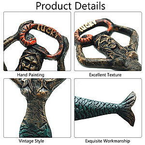 Sungmor Vintage Mermaid Bottle Opener, Cast Iron Cool Beer Bottle Opener, 7.5 Inch Small Handy Coke Bottle Cap Opener, Rustic Unique Fish Hand Beverage Bottle Opener, Christmas Thanksgiving Party Gift