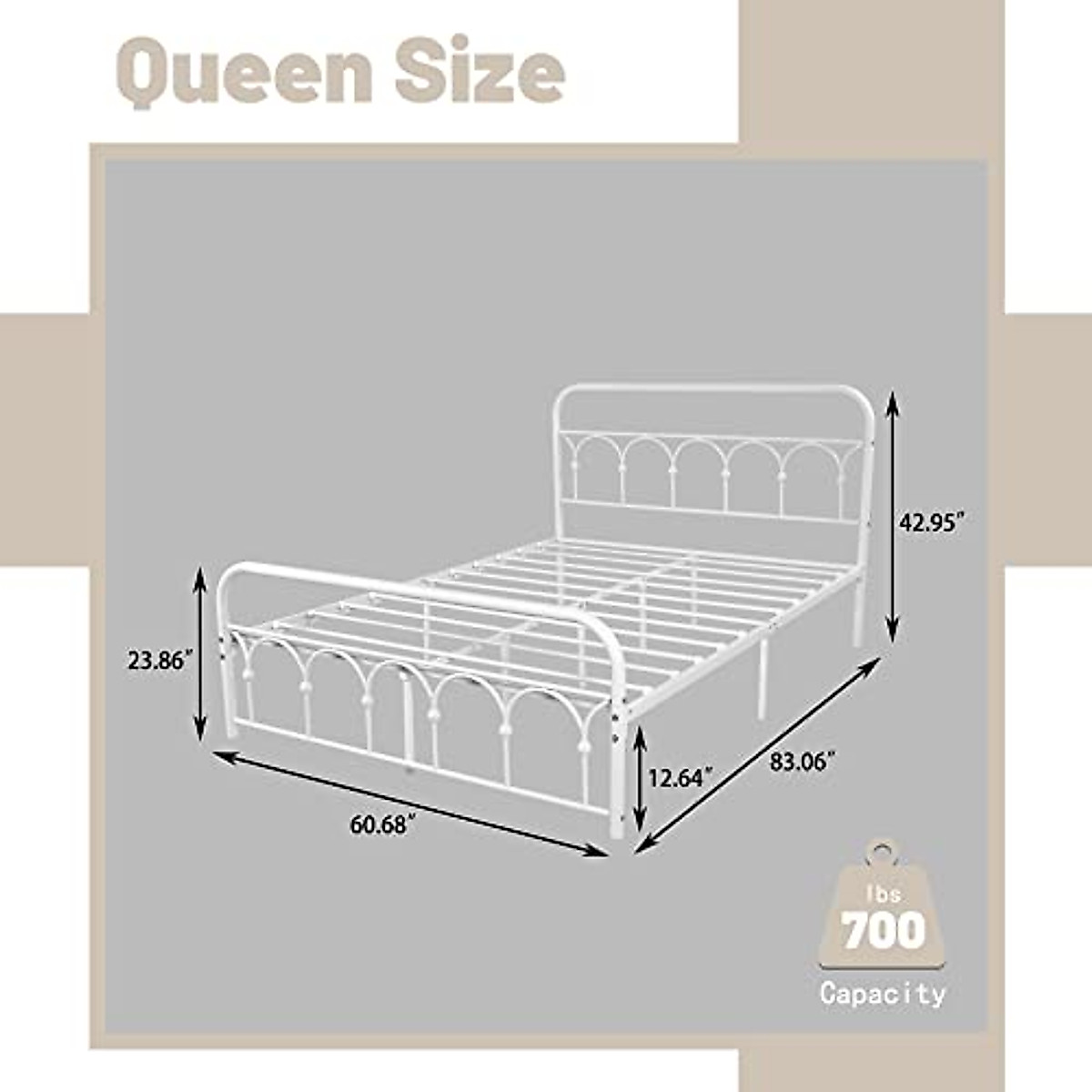 Zoophyter Metal Platform Bed Frame Queen Size with Headboard Footboard No Box Spring Needed Easy Assembly White