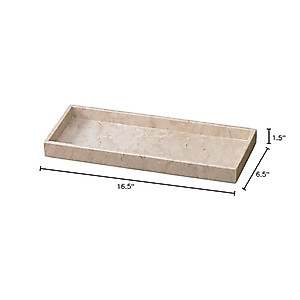 Creative Home Natural Champagne Marble Vanity Tray Towel Tray Bathroom Countertop Organize Tray, 6.5" L x 16.5" W x 1.5" H, Champagne (Beige)