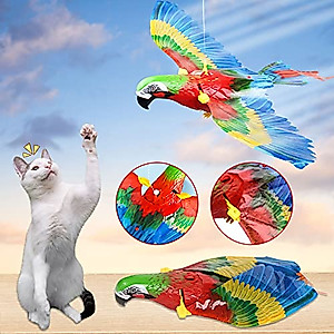 yuai Bird Mechanical Flying Toy, Bird Interactive Cat Toy, Electric Hanging Flying Bird Hanging Lifelike Predator Scarecrow Diverter for Birds, Mice, Squirrels, Rabbits Rodents (A) 16.5x9.4x4.7