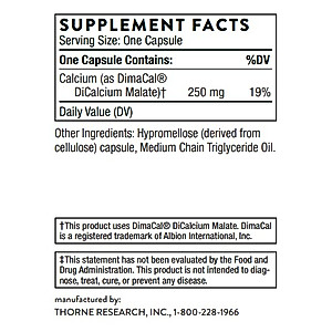 Thorne Calcium - (Formerly DiCalcium Malate) - Chelated Calcium for Enhanced Absorption with DimaCal for Bone Density Support - 120 Capsules