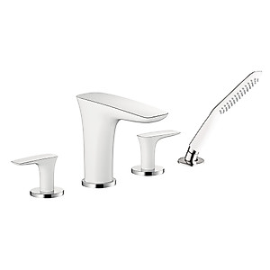 hansgrohe PuraVida Avantgarde 2-Handle 19-inch Wide Roman Tub Filler Freestanding Bathtub Faucetand Shower Set in White/Chrome, 15446401