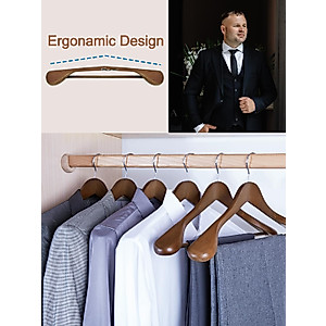 HOUSE DAY 19'' Extra Wide Shoulder Wooden Hangers 6 Pack, Premium Large Wood Suit Hangers with Non Slip Pant Holder, Wide Shoulder Hangers for Suits, Coats, Jackets, Heavy Wide Clothes Hanger, Walnut