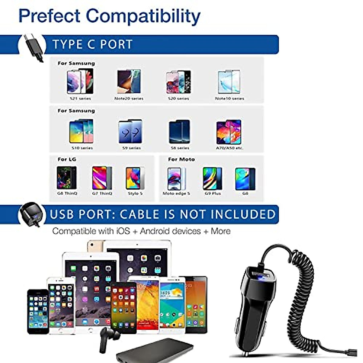 USB C Car Charger Compatible with Samsung Galaxy S23/S22/S21/S10/S20/Ultra/Plus/Note 20/10/A53/A13/5G/A03S/A12/S9/S8 Car Charger,Google Pixel 7/6/Pro/7a/6a/5/4/3/2/XL Type C Car Charger