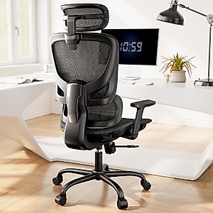 HUANUO Ergonomic Mesh Office Chair, High Back Desk Chair with 5-Level Lumbar Support, Adjustable Headrest, Armrests, Rocking Tilt, Computer Mesh Chair for Home Office Gaming