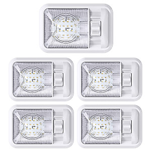 Leisure LED 5 Pack 12V Led RV Ceiling Dome Light RV Interior Lighting for Trailer Camper with Switch, Single Dome 300LM (Natural White 4000-4500K, 5-Pack)