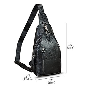 FEIGITOR Genuine Leather Sling Bag Retro Crossbody Sling Backpack Handmade Chest Shoulder Bag Daypack Purse Fanny Pack (Black)