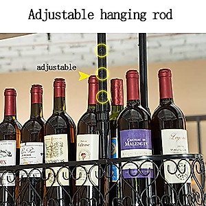 LAJUU Wine Racks,Wine Glass Holder with Guardrail,Hanging Wine Glass Rack Stemware Holder Wrought Iron,Wine Bottle Holder for Shelf Adjustable Height for Bars Restaurants Kitchens/Black/120 * 25Cm