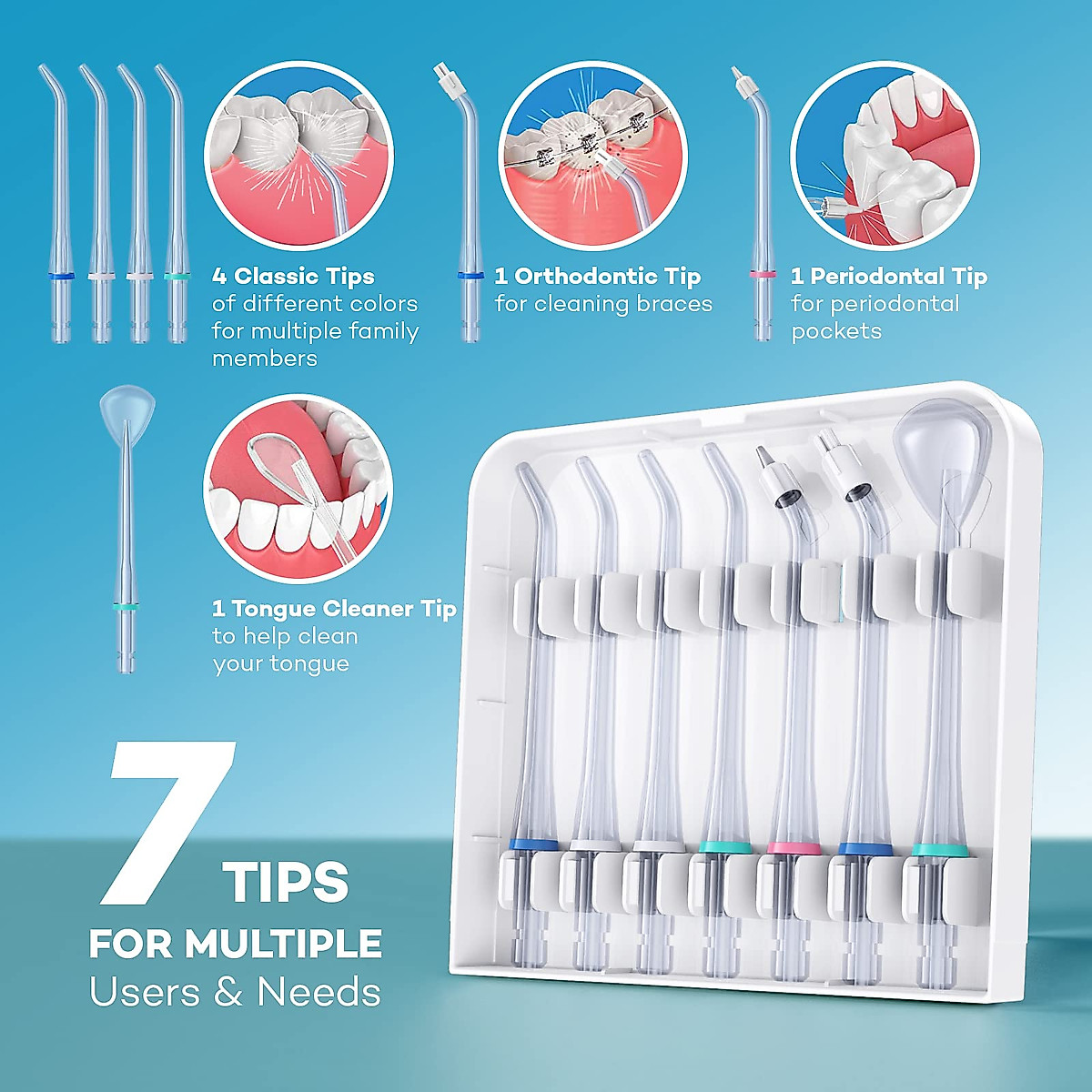 Water Flosser Picks for Teeth Cleaning, 3 Flossing Modes & 10 Pressures Professional Electric Water Flossers for Teeth, Braces, Gums, Kids, Adults, 7 Water Jet Tips Included for Multiple Dental Care