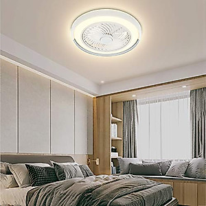 Low Profile Ceiling Fan with Lights Remote, 20" Enclosed Bladeless Ceiling Fan Flush Mount Ceiling Fan with 3 Colors LED Bladeless Ceiling Fan for Bedroom Living Room Kitchen Fan (Multi-3)