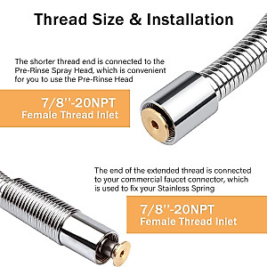 KOLLNIUN 38" Commercial Pre Rinse Hose Stainless Steel Flexible for Commercial Kitchen Sink Restaurant Industrial Dishwasher Faucet Pre-Rinse Sprayer Hose Replacement Part (96CM/38inch)