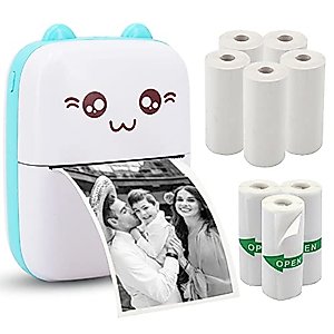 Vicbear Mini Pocket Printer, Portable Thermal Printer with 8 Rolls Printing Paper, Bluetooth Wireless Tiny Printer for Photos/Stickers/Labels/Notes/Receipts, Compatible with iOS and Android, Blue