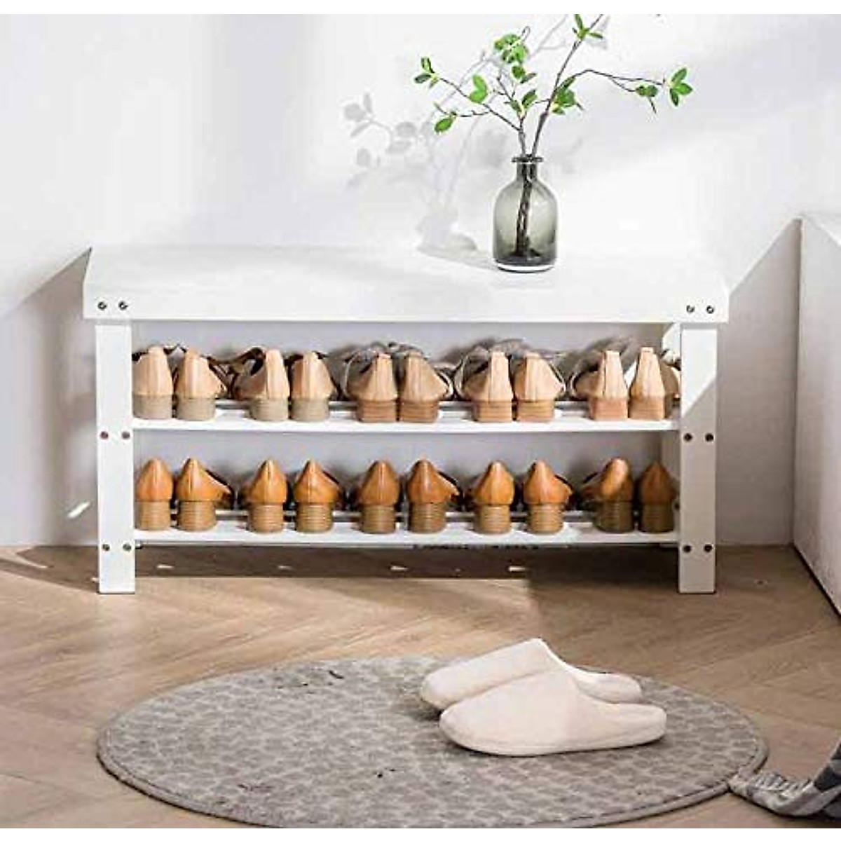 ZXZAX White Shoe Bench Home Minimalist Porch Door Can Sit Shoe Cabinet Simple Solid Wood Shoes Bench Shoe Rack