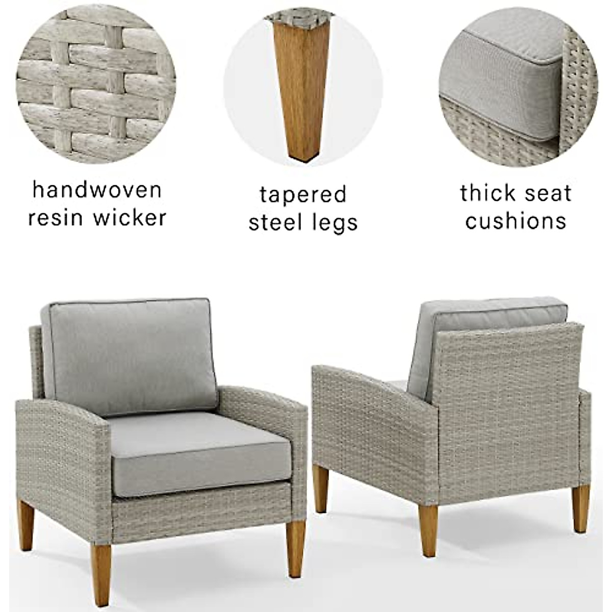 Crosley Furniture CO7168-GY Capella Outdoor Wicker 2-Piece Armchair Set, Acorn with Gray Cushions