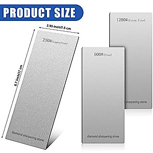 3 Pieces Diamond Sharpening Stone Diamond Knife Sharpener Plate Honing Whetstone for Kitchen Sharpening Dull, Blunt or Tired Edges (250/600/ 1200 Grit)