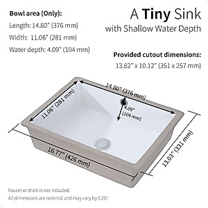 AMASHEN 16.8" Rectangular Undermount Bathroom Sink, Small Vitreous China Vanity Sink with Overflow, White