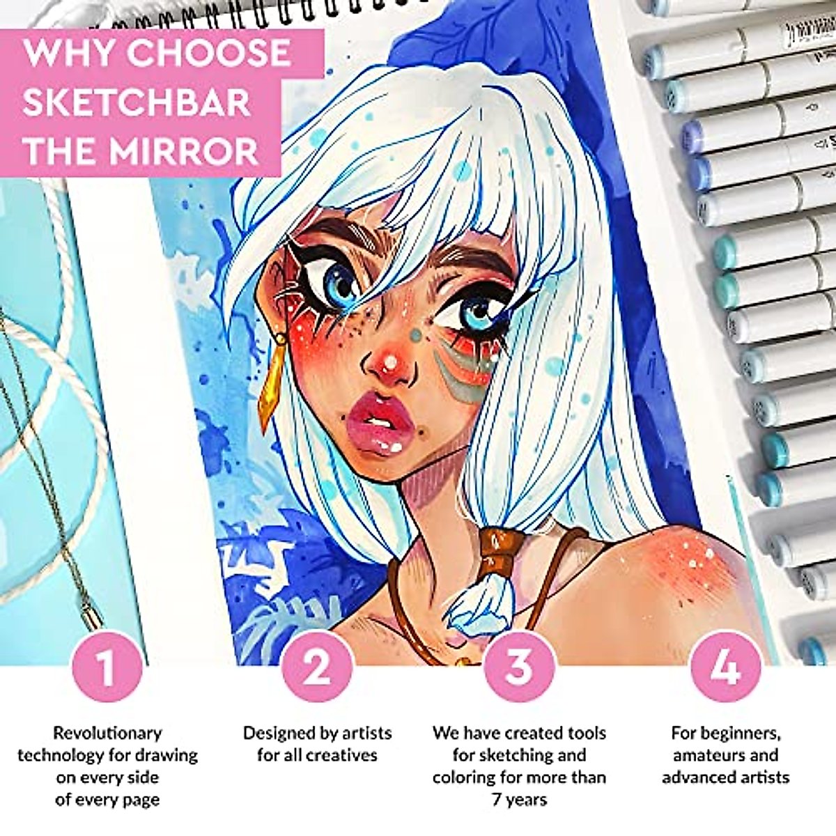 SKETCHBAR Mirror PAD A5, use 100% of Your Sketchbook, 220 g/m2, Extra Smooth, bleedproof Technology Allows You to use Every Side of Every Page, Ideal for Artists, Illustrators, Drawing