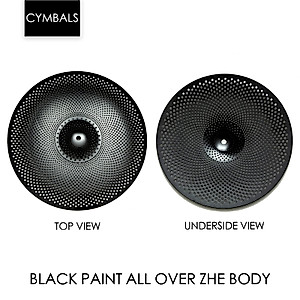 Low Volume Cymbal Pack, Quiet Cymbal Set 14''/16''/18''/20'' (5 Pcs, Black) | FREE Cymbal Bag included