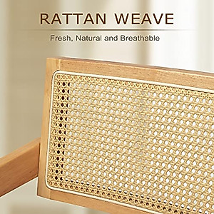 comfy to go Rattan Dining Chairs Set of 6, Wooden Armchair Cane Kitchen Chairs with Arms, Light Walnut Color