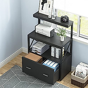 Tribesigns Lateral File Cabinet Modern Filing Cabinet with 1 Large Drawer, Printer Stand with 3 Open Storage Shelves for Home Office