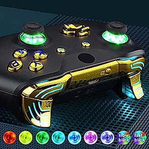 eXtremeRate Multi-Colors Luminated Dpad Thumbsticks Start Back ABXY Action Buttons, Chrome Gold Classical Symbols Buttons DTFS (DTF 2.0) LED Kit for Xbox One S/X Controller - Controller NOT Included