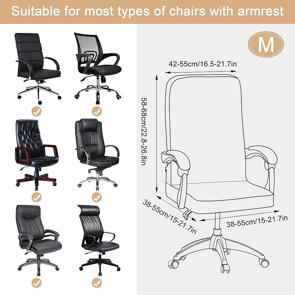 SearchI Office Chair Cover with Durable Zipper, Printed Washable Stretchable Desk Chair Cover, High Back Computer Chair Cover, Office Chair Seat Slipcover (Grey Pattern, Medium)