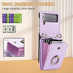 Phone flip case Premium Leather 2 in 1 Wallet Case Compatible with Samsung Galaxy Z Flip 4 5G,Magnetic Closure Purse W Rotation Ring Stand/Card Slots Holde/Lanyard Crossbody Shockproof Protective Phon