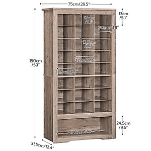 HOOBRO Tall Shoe Cabinet, 9 Tier Shoe Storage Cabinet, Freestanding Wooden Shoe Cabinet Organizer with 24 Cubbies and 3 Hooks, for Entryway, Closet, Living Room, Greige BG24SC01