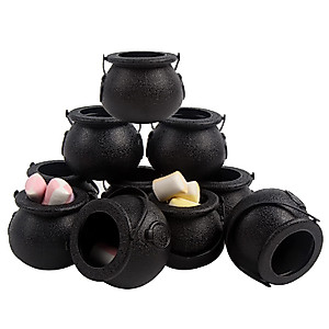 DIYASY Mini Plastic Cauldron,12 Pcs Witch Calderon Pot Black Buckets with Handle for Kids Halloween Candy St. Patrick's Coins Holder & Party Favors