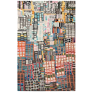 SAFAVIEH Aspen Collection 7' Square Ivory/Black APN517A Handmade Boho Abstract Premium Wool Living Room Dining Bedroom Area Rug