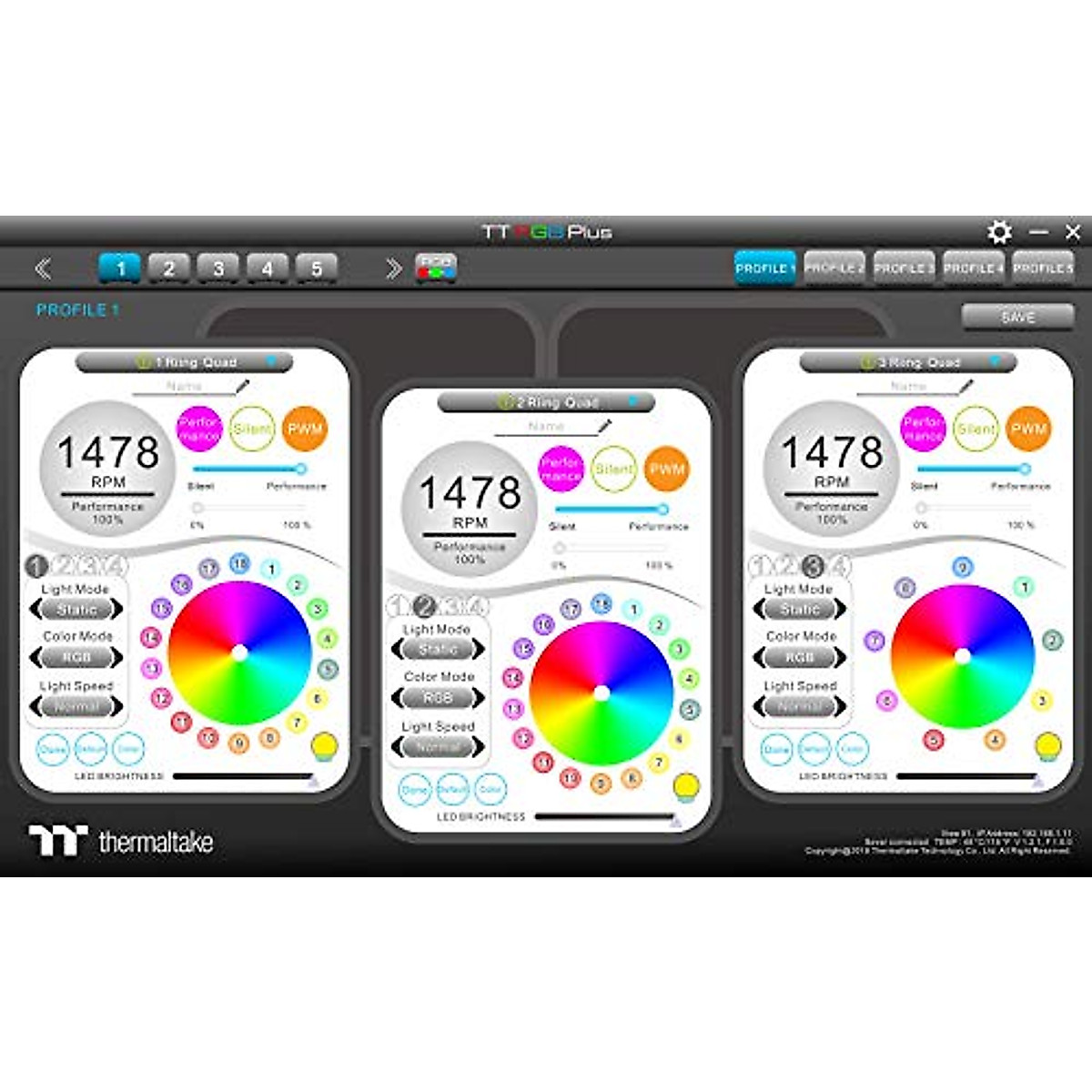 Thermaltake Riing Quad 120mm 16.8 Million RGB Color (Alexa, Razer Chroma) Software Enabled 4 Light Rings 54 Addressable LED 9 Blades Hydraulic Bearing Case/Radiator Fan CL-F088-PL12SW-B, Black