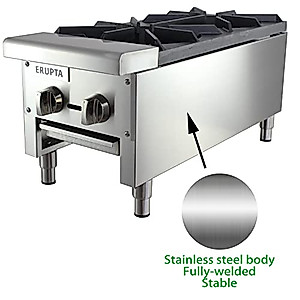 ERUPTA 12'' Commercial Hot Plate Natural or Propane Countertop Gas Cook Stove Range with 2 Burners BTU 56,000 Restaurant Equipment¡­