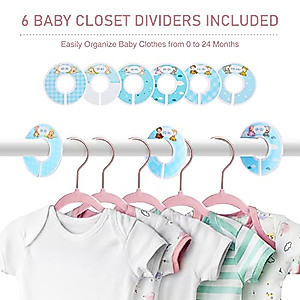 COZYMOOD Velvet Baby Hangers for Closet 50 Pack, Non-Slip Baby Clothes Hangers with 6 Pcs Cute Closet Dividers, Ultra-Thin Small Hangers for Kids Clothes Space Saving Infant & Toddler Hangers, Pink