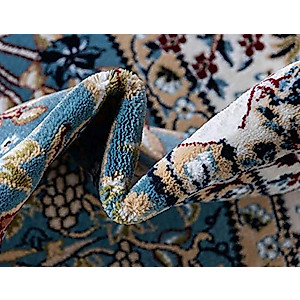 Unique Loom Narenj Collection Classic Traditional Textured Hunting Design Area Rug, 8 ft x 10 ft, Blue/Tan