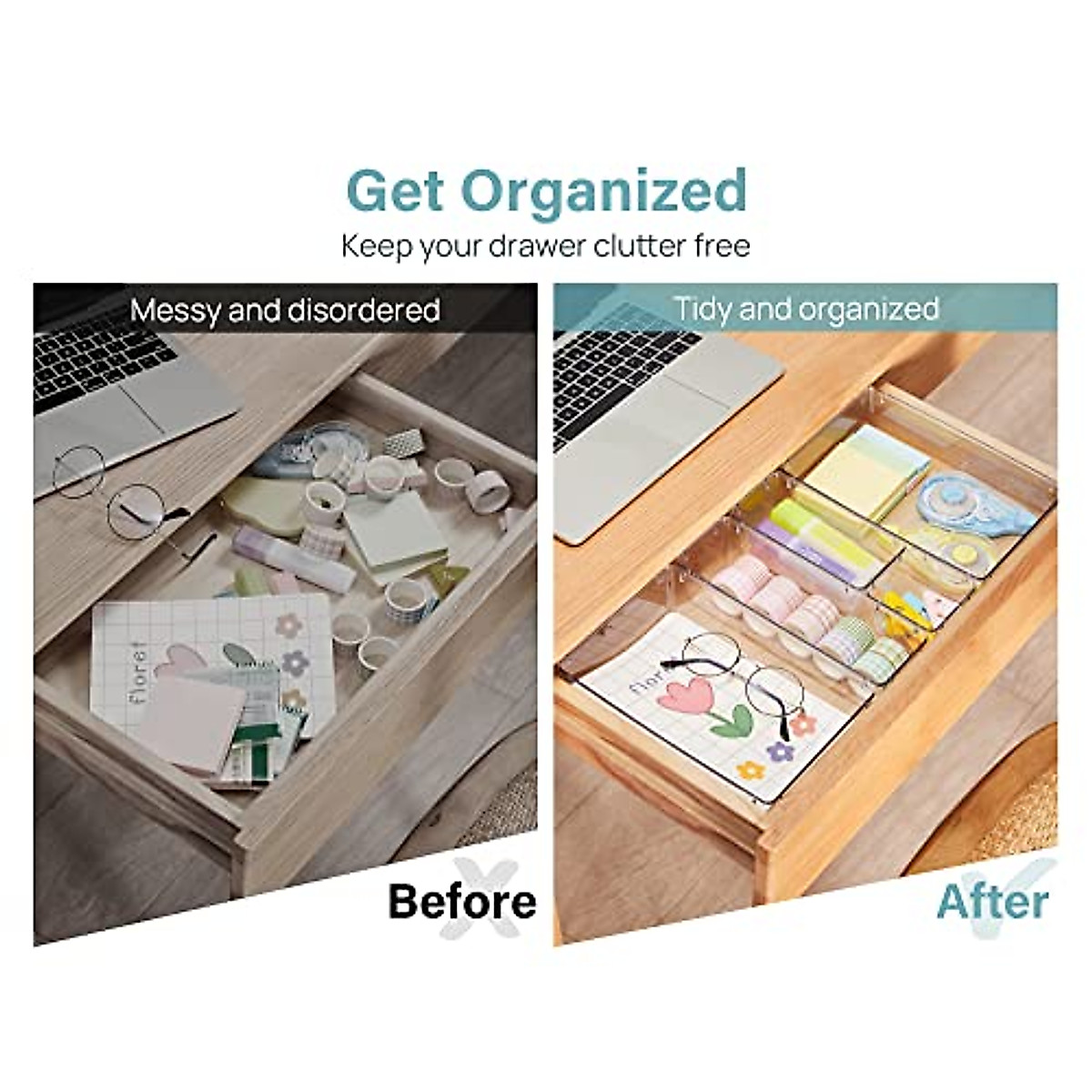 Kootek 31 Pcs Clear Plastic Drawer Organizer Set, 4-Size Bathroom Drawer Organizers Non-Slip Desk Dividers Trays, Versatile Storage Bins for Makeup, Jewelry, Vanity, Bedroom, Kitchen, Office