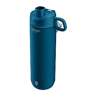 Pogo Active Vacuum Insulated Stainless Steel Water Bottle with Leak Proof Chug Lid and Silicone Carry Loop, Powdercoat, Poseidon, 18 oz