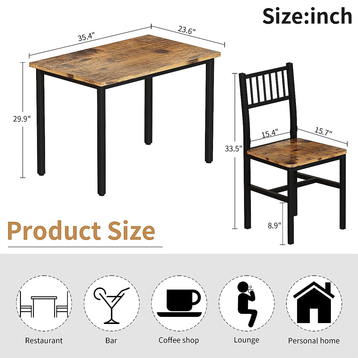 Lamerge Small Kitchen Table Set for 2, Industrial Dining Breakfast Table and 2 Chairs, 3 Pieces Dining Table Set for Dining Room, Living Room, Apartment, Small Space (Retro Brown)