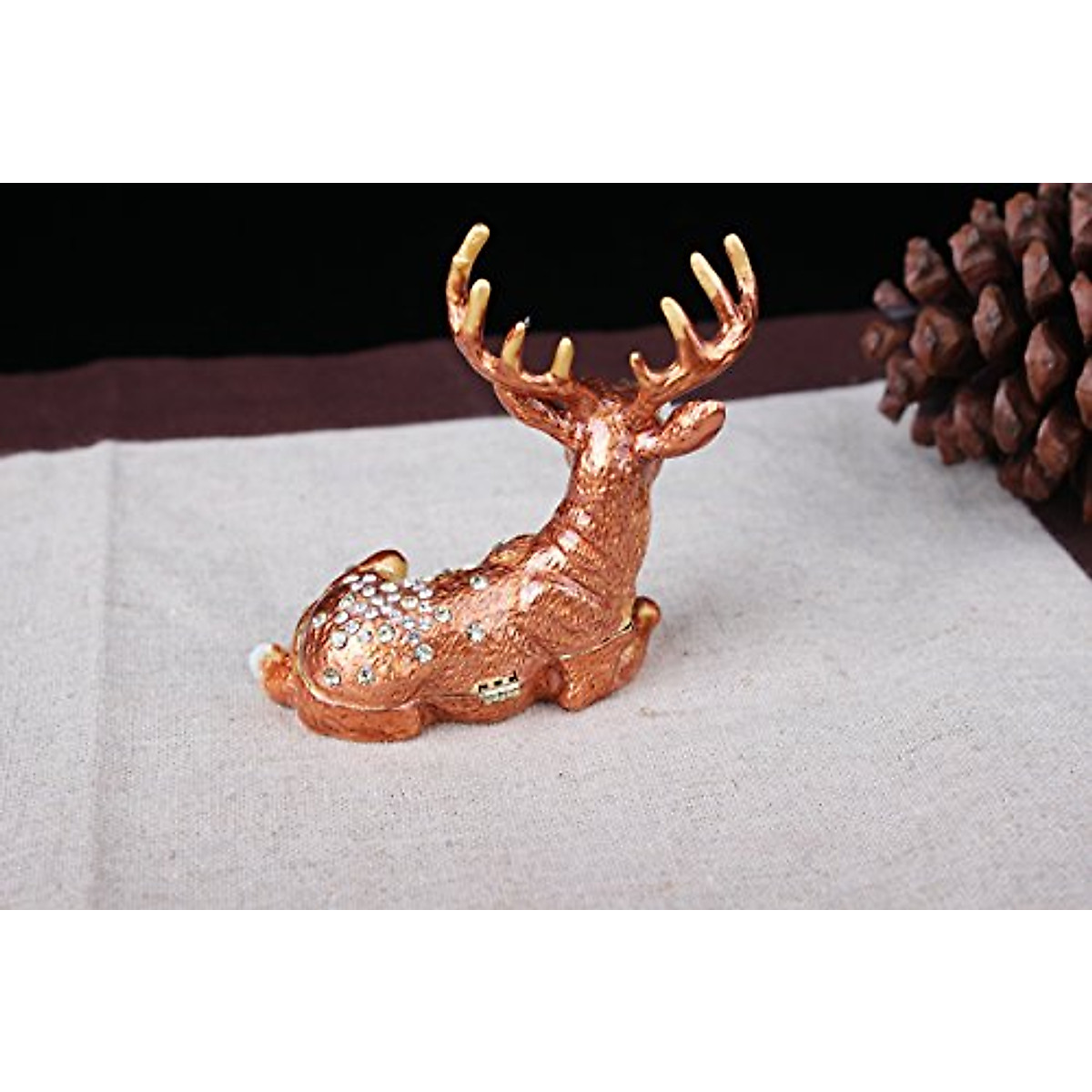 Deer Trinket Box Metal Deer Fawn Jeweled Enamel Trinket Box Christmas Decor Deer Gift (Crystals)