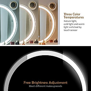 CHARMAID Vanity Set with Lighted Mirror, 3 Color Touch Screen Dimming Mirror with Display, 4 Drawers with Jewelry Organizer, Bedroom Makeup Dressing Table with Cushioned Stool