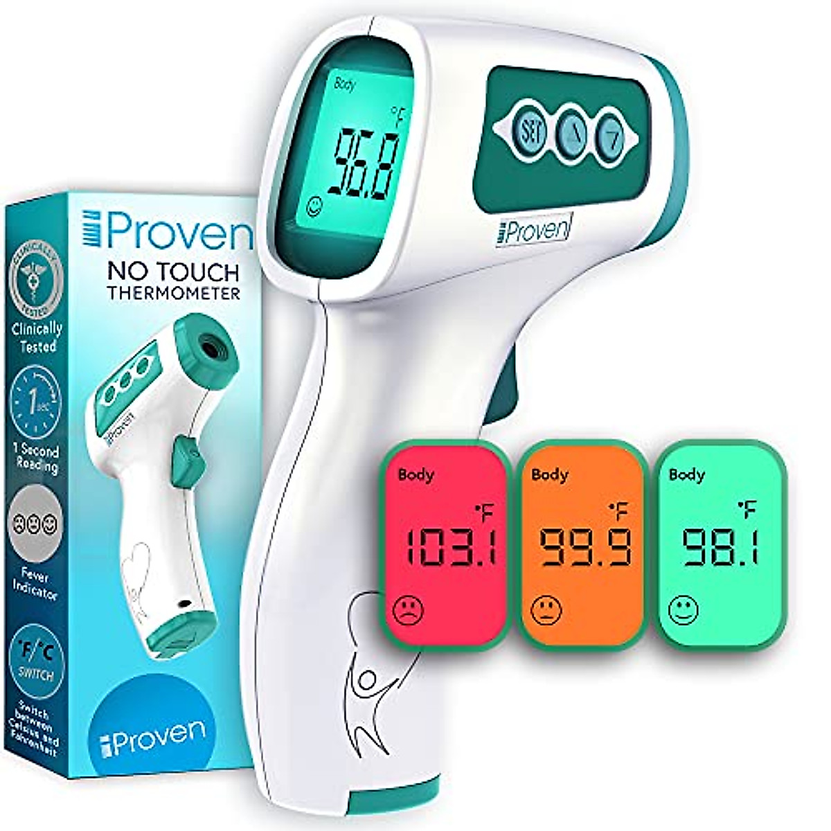 Infrared Forehead Thermometer for Adults, Kids and Babies, Touchless iProven Thermometer, 1sec Instant Accurate Readings, Easy to Use, 3 in 1 Thermometer with Fever Alarm, Silent & Memory Mode