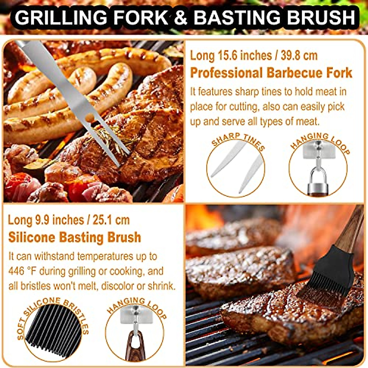 POLIGO 26PCS Grill Utensils Set for Outdoor Grill Set Stainless Steel BBQ Grill Accessories in Case - Premium BBQ Tools Grilling Tools Set Ideal Birthday Father's Day Grilling Gifts for Men Dad Women
