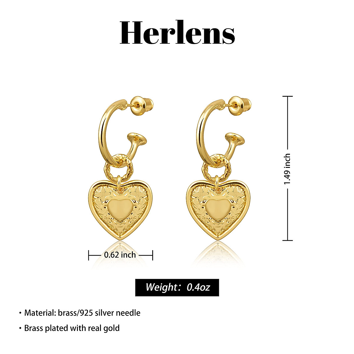 18k Gold Heart Earrings 925 Silver Needles, Lightweight Thick Open Mouth Hoop | Women's Gold Hoop Earrings